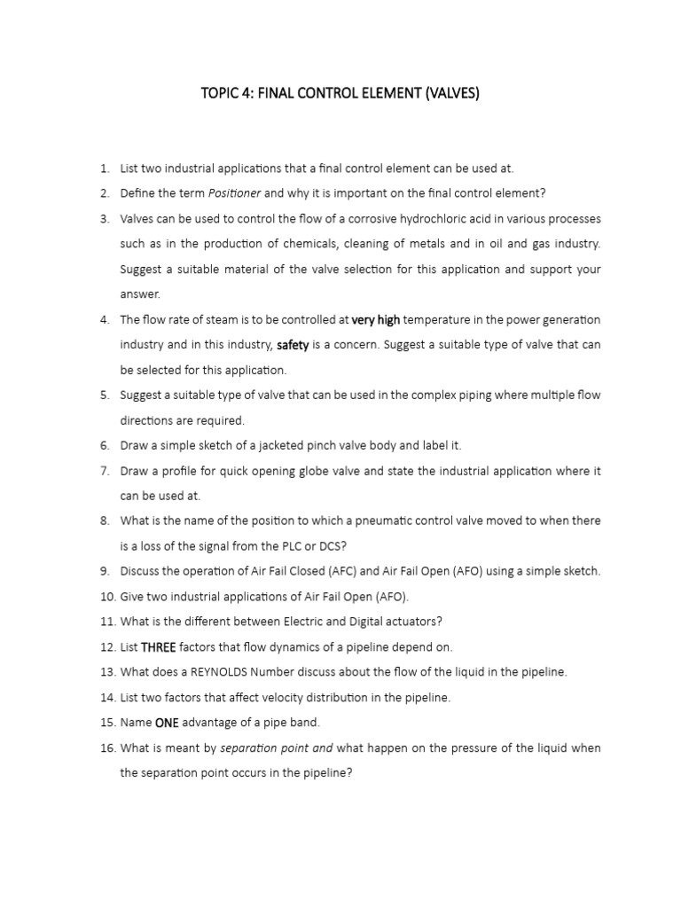 Pina Questions Topic 4. (Valves-Fce-Theory) | PDF | Valve | Fluid Dynamics