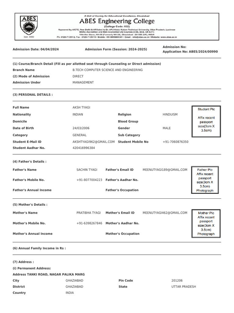 Application Form ABES 2024 00990 | PDF | Qualifications