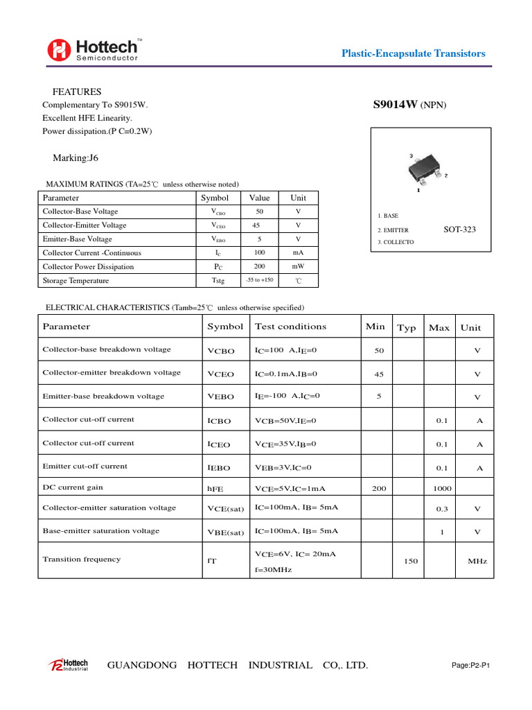 NPN J6 S9014W Sot323 | PDF | Bipolar Junction Transistor ...