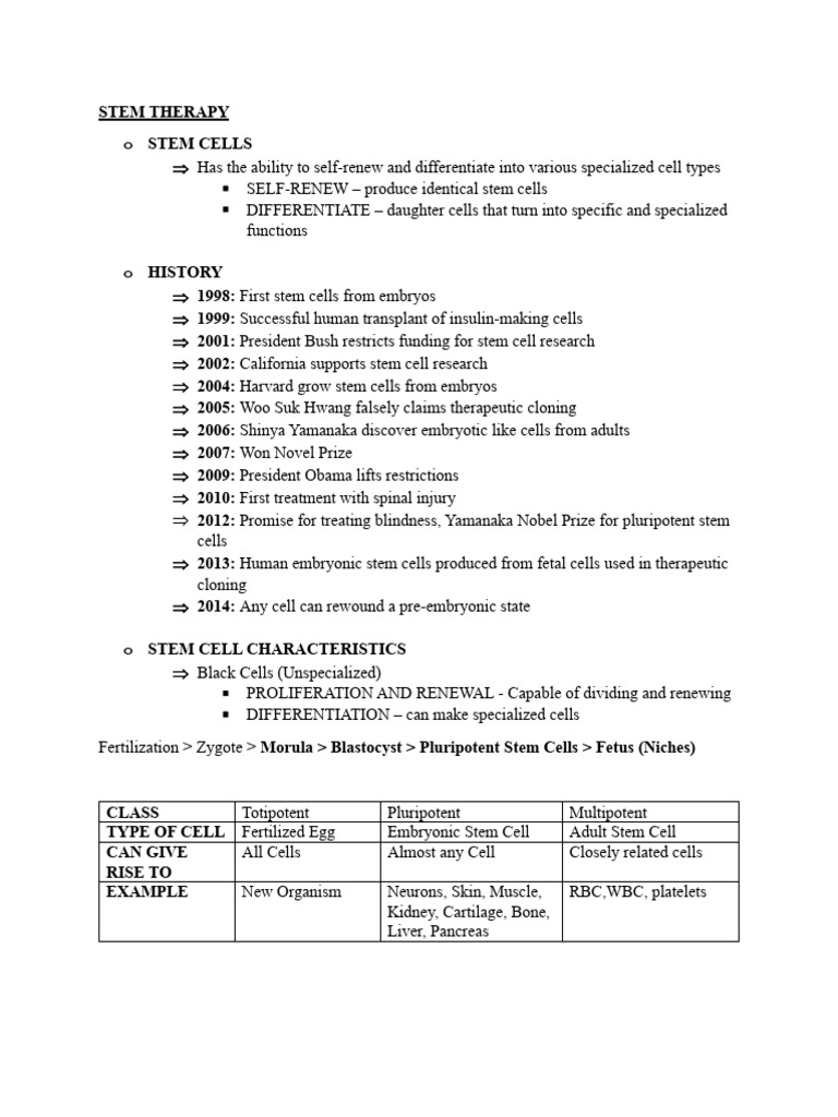 STS Notes | PDF | Stem Cell | Cell Potency