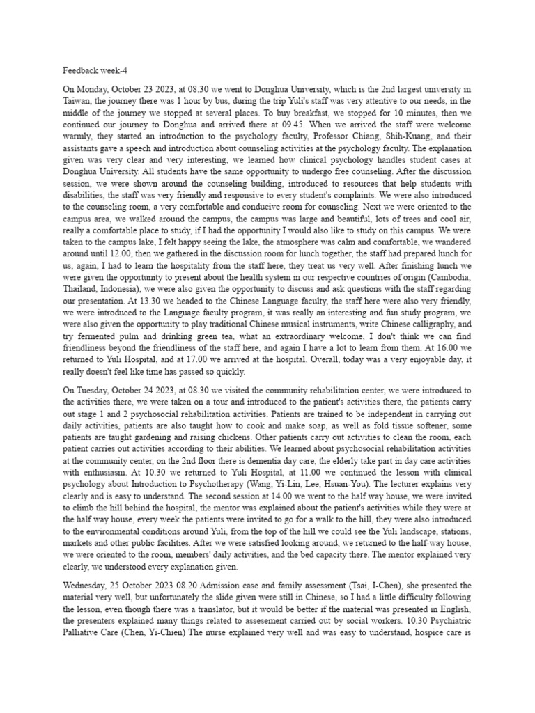 Feedback Week-4 | PDF | Nursing | Self Esteem