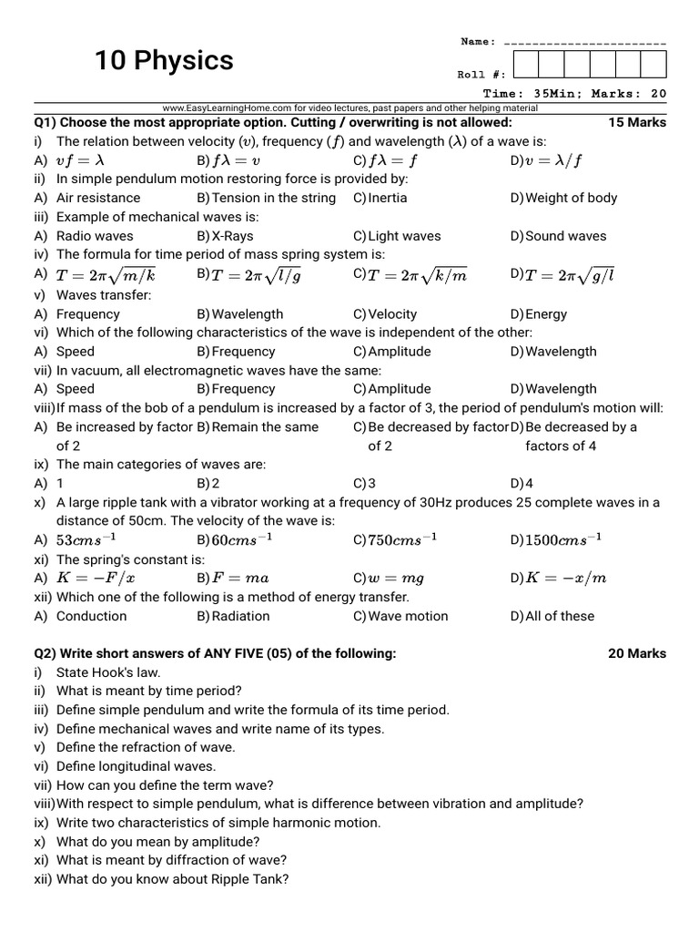 Physics Quiz: Waves and Motion | PDF | Waves | Wavelength
