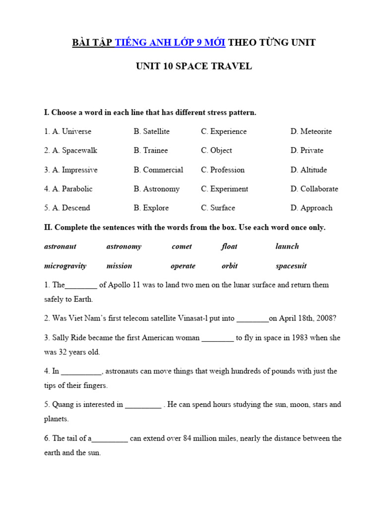 Unit 10 Space Travel | PDF | Space Exploration | Outer Space