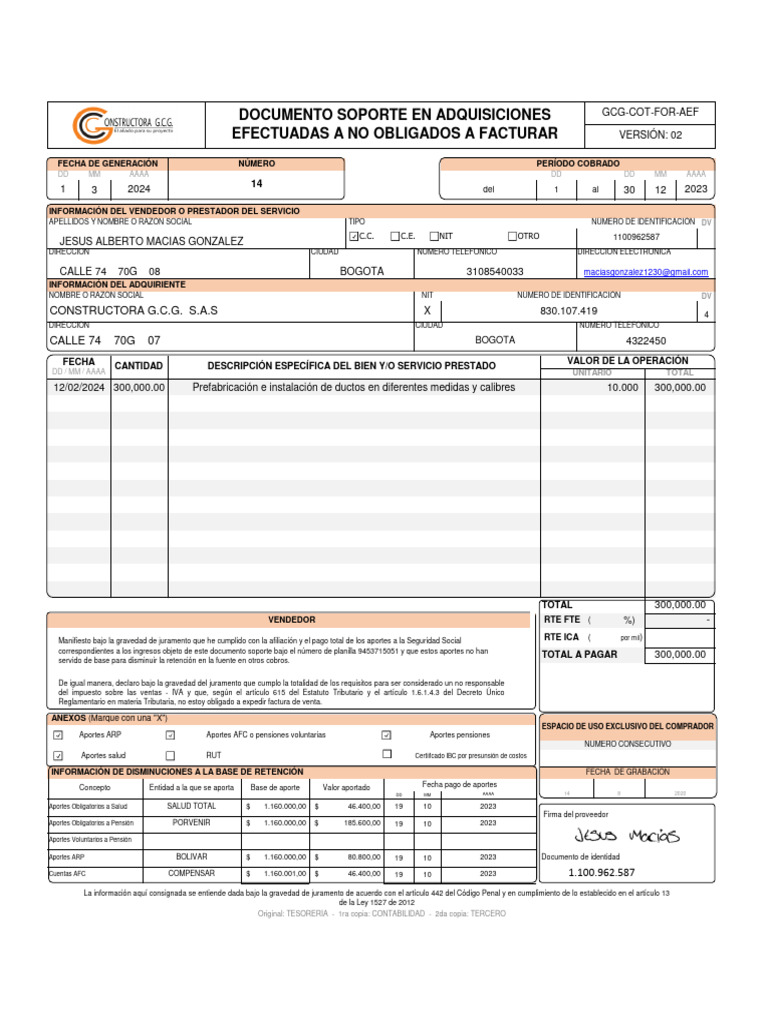 Copia De Documento Soporte En Adquisiciones Efectuadas A No Obligados A