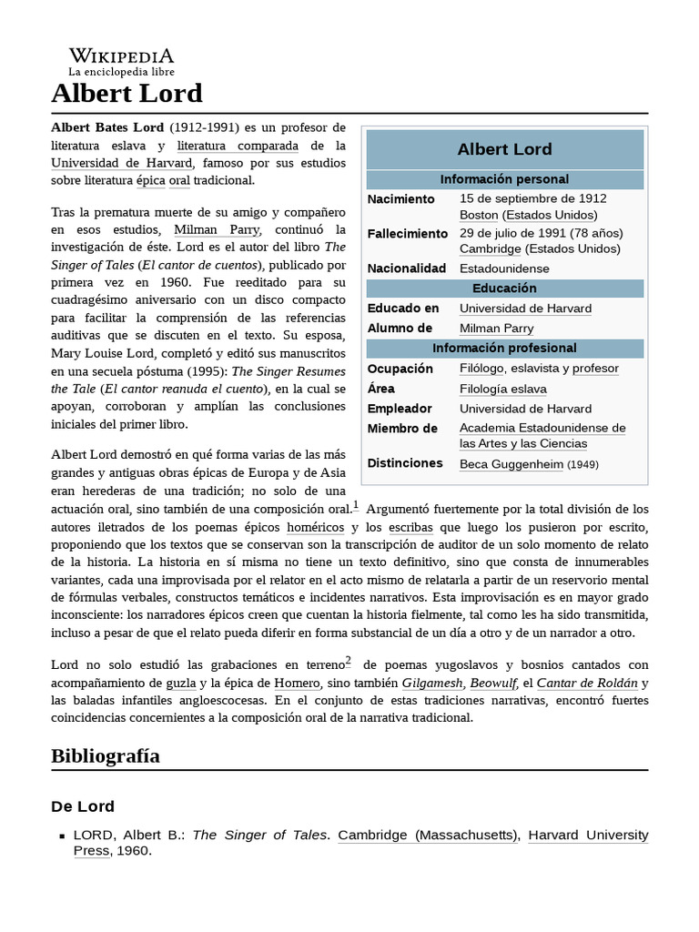 Albert Lord | PDF | Etnopoética | Poesía épica
