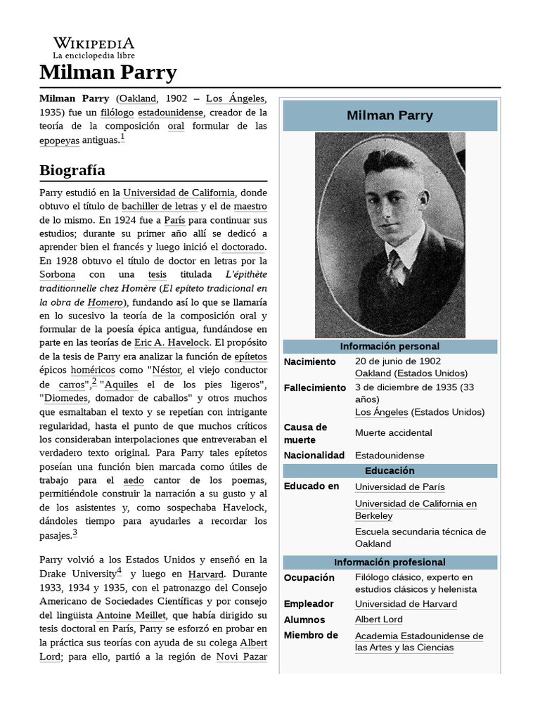 Milman Parry y la Composición Oral | PDF | Tradición oral