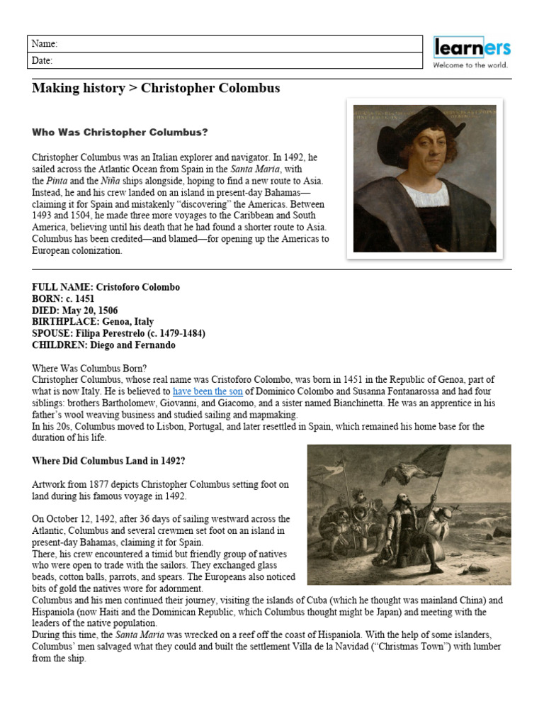 Making History Christopher Colombus | PDF | Christopher Columbus | Age ...