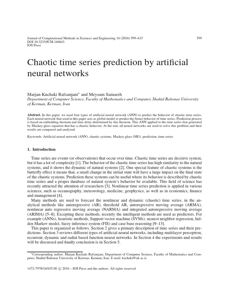 Chaotic Time Series Prediction By Artifi Pdf Artificial Neural