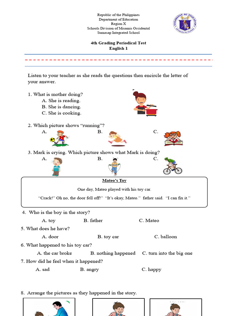 English Grade 1 4th Quarter Exam | PDF