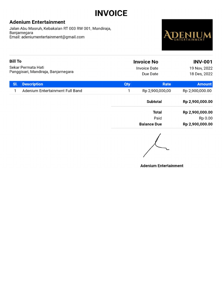 Contoh Invoice Band | PDF