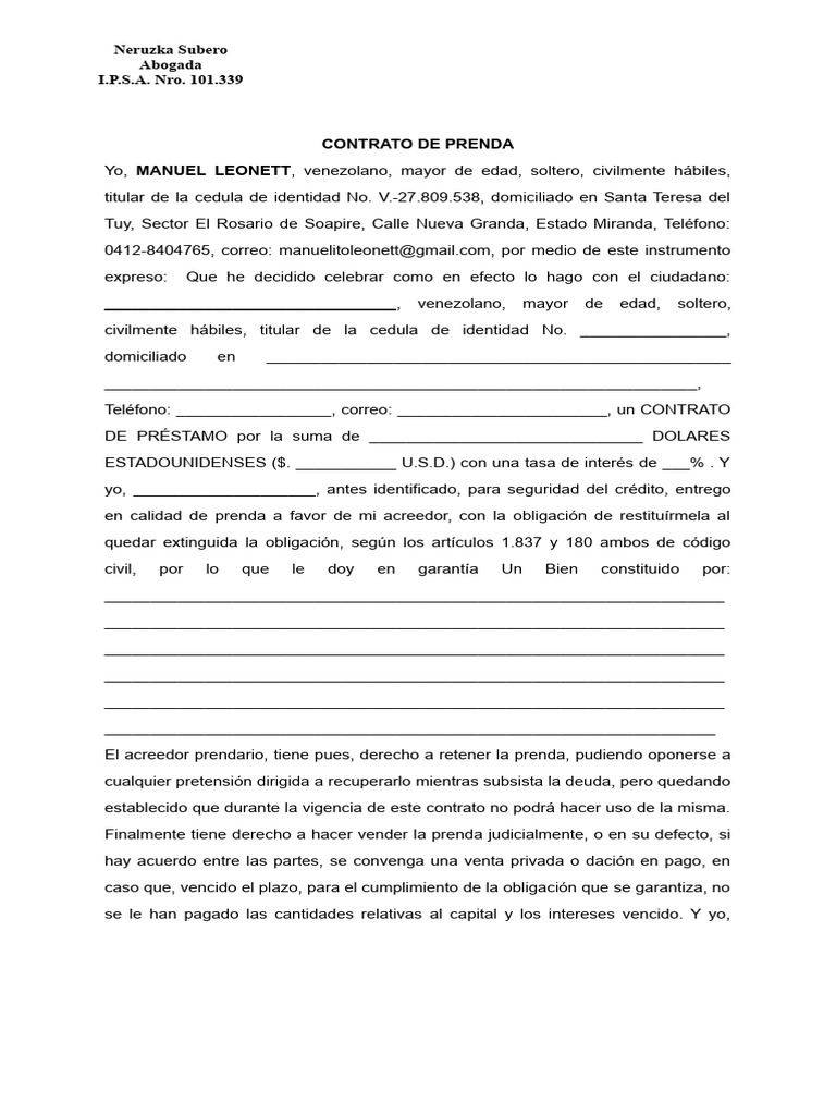 contrato de prenda | PDF
