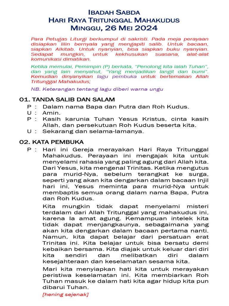 43 Ibadah Sabda Hari Raya Tritunggal Mahakudus 2024 | PDF