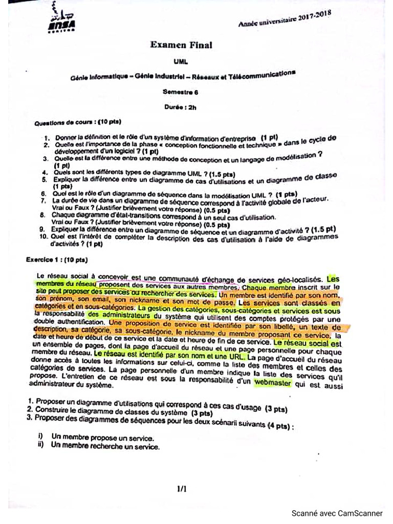 Examen Final UML 2017 - 2018 | PDF