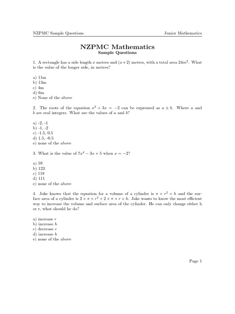 Junior Mathematics Sample Questions | PDF | Triangle | Angle