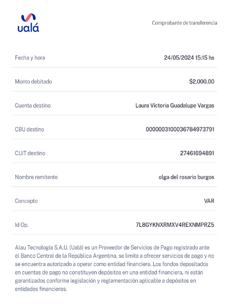 Comprobante de Transferencia | PDF