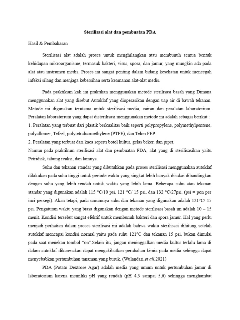 Sterilisasi Alat Dan Pembuatan PDA | PDF