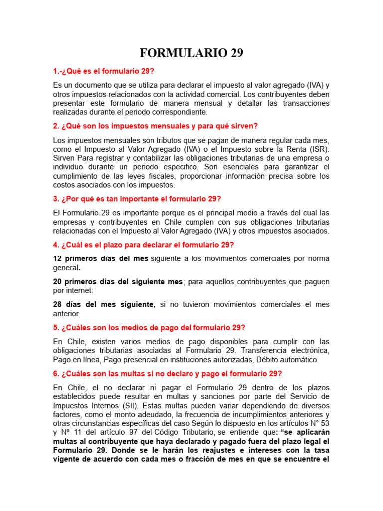 Formulario 29 | PDF | Impuestos | Impuesto al valor agregado
