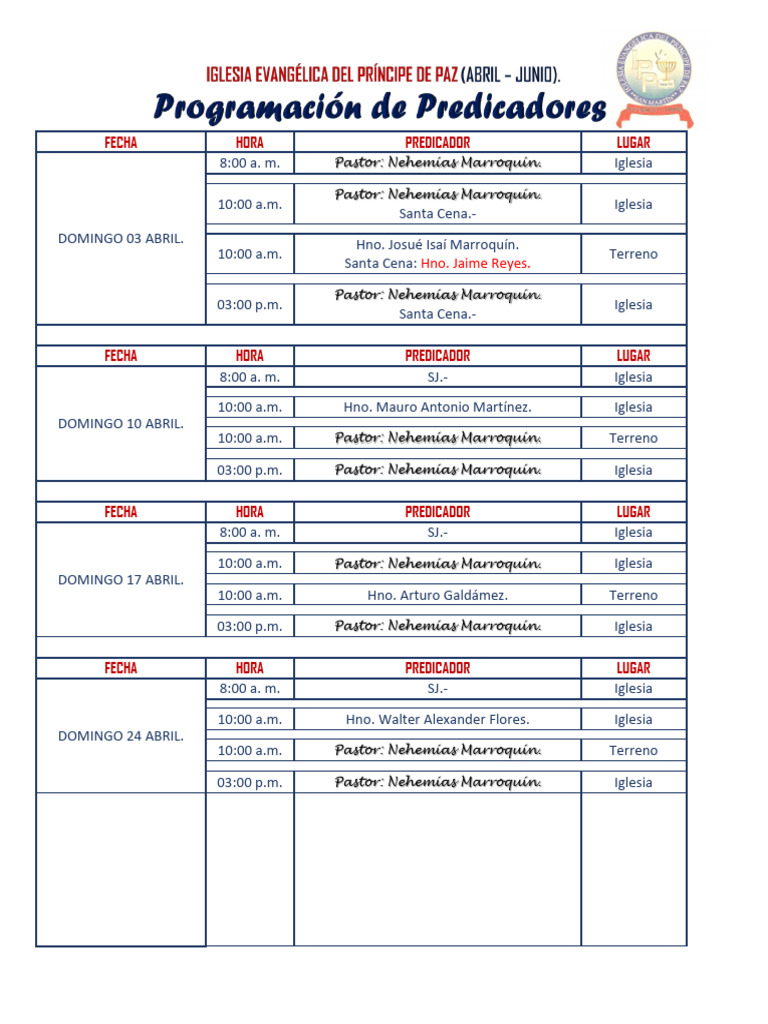 Programa de Predicadores (Abril - Junio) . | PDF