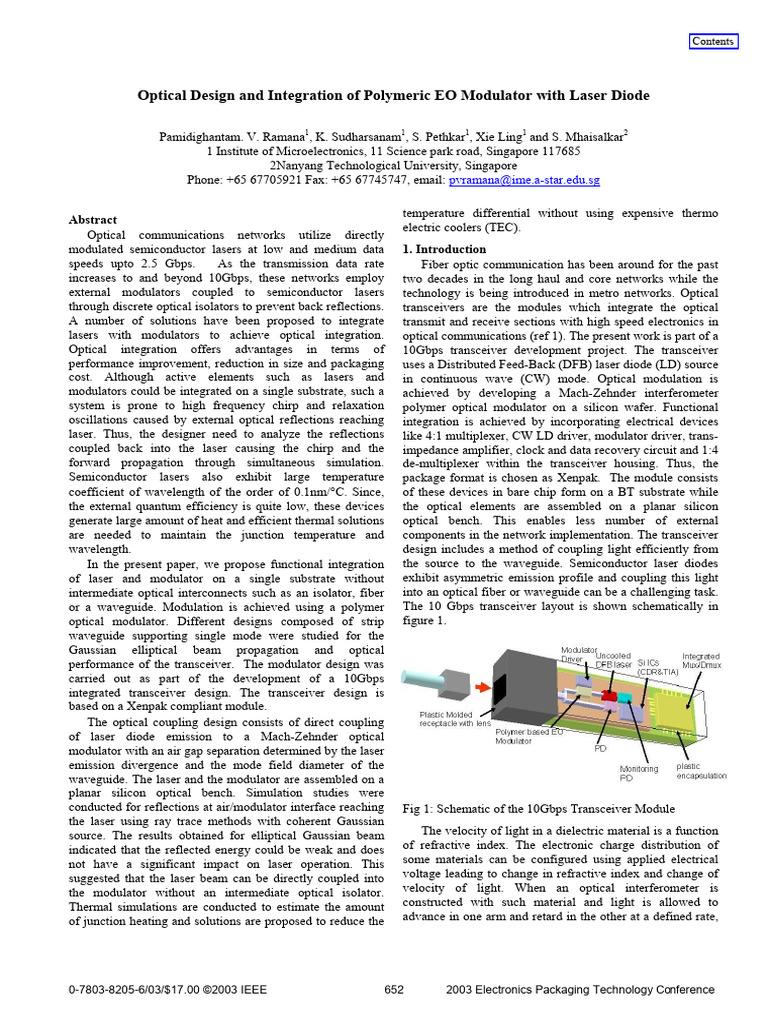 Optical Design and Integration of Polymeric EO Modulator With Laser ...
