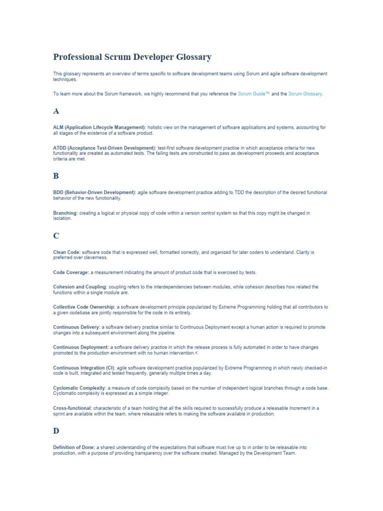 Professional Scrum Developer Glossary Scrum - Org | PDF | Test Driven ...