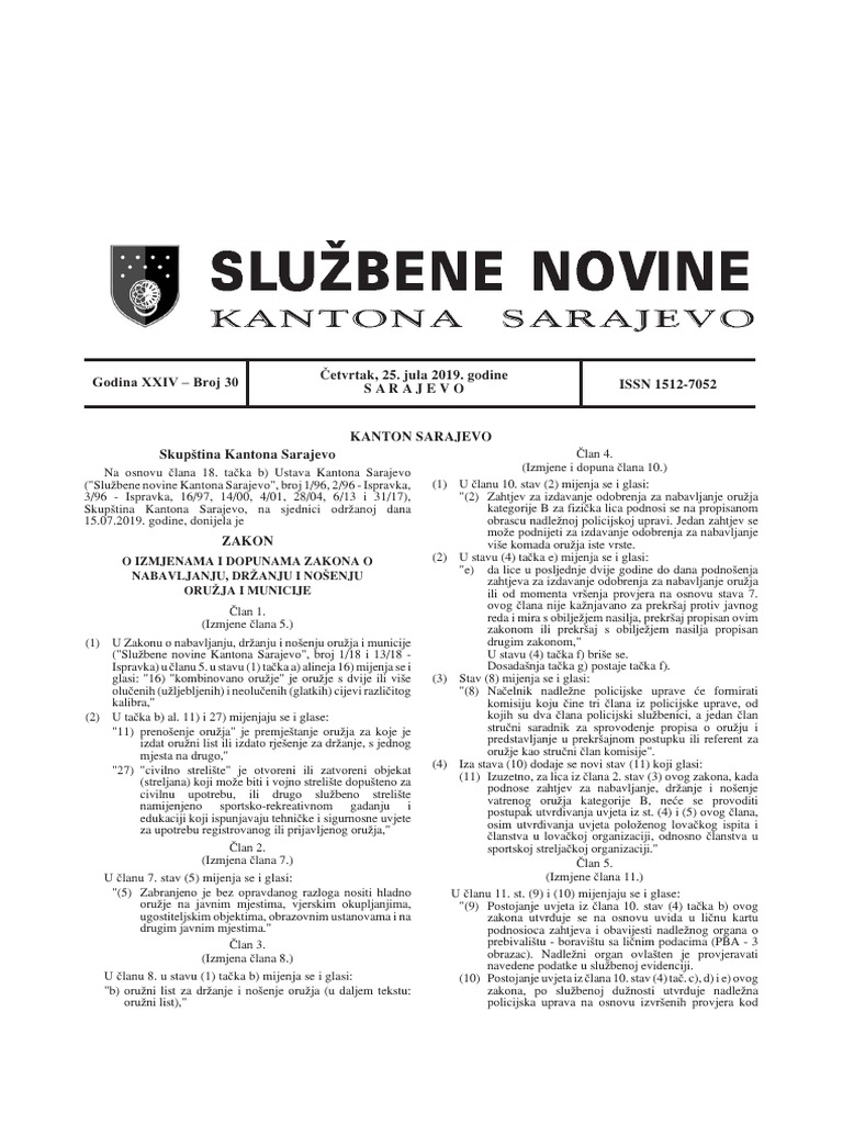 Službene Novine Kantona Sarajevo (Godina 24, Broj 30 25.7.2019) | PDF