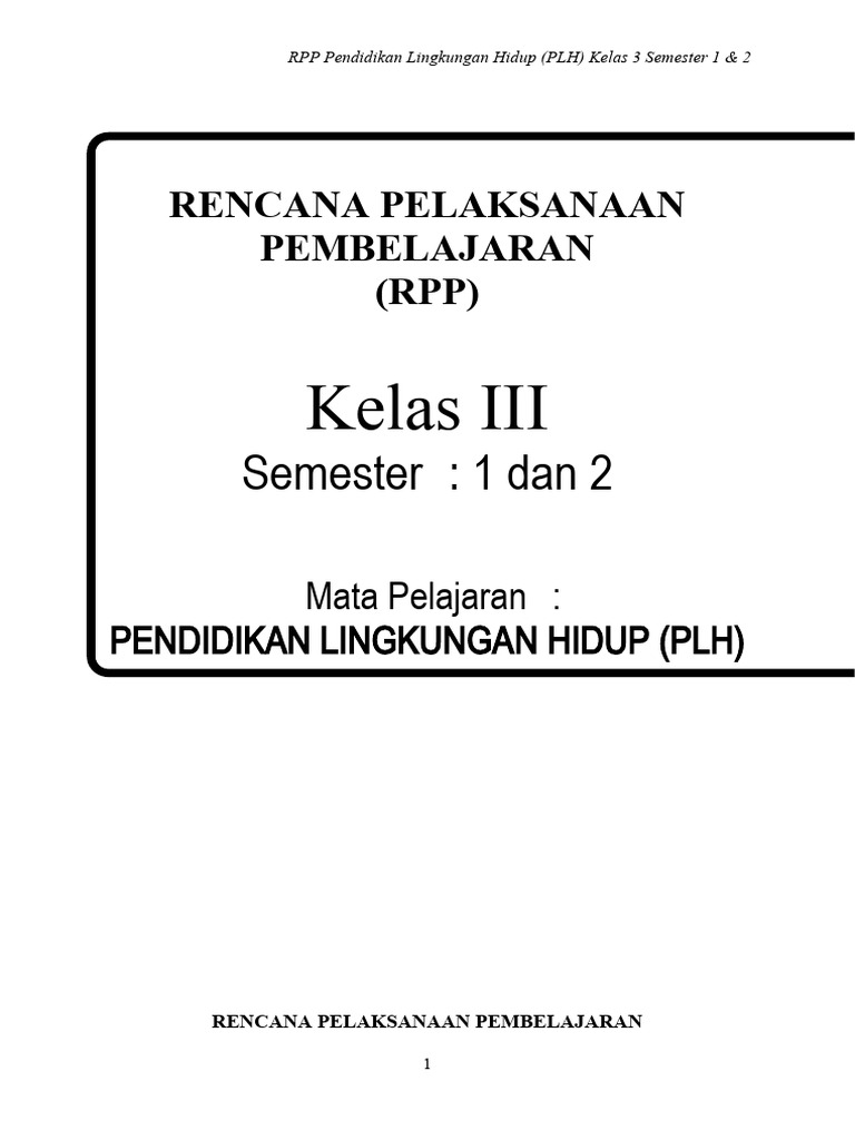 RPP PLH Kelas 3 | PDF