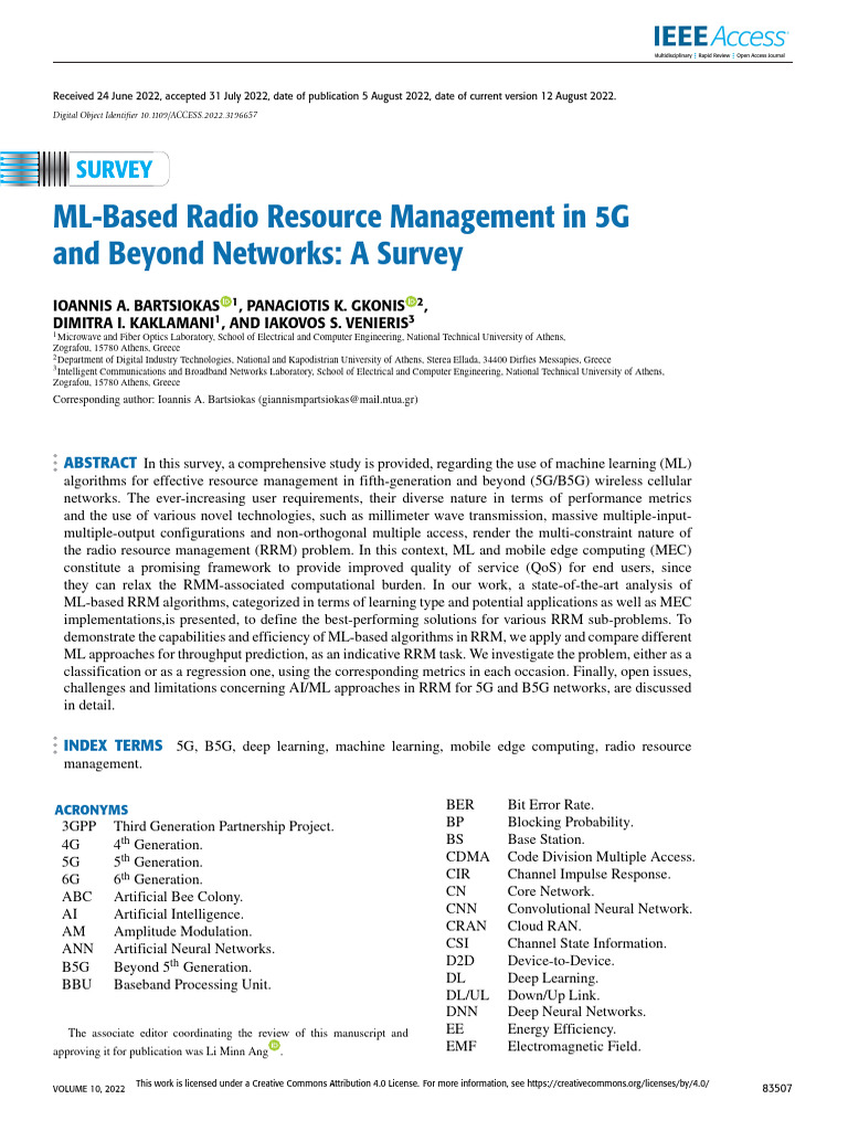 Ml Based Radio Resource Management In 5g And Beyond Networks A Survey Pdf Machine Learning