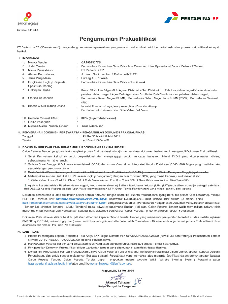 Gate Valve Pertamina | PDF