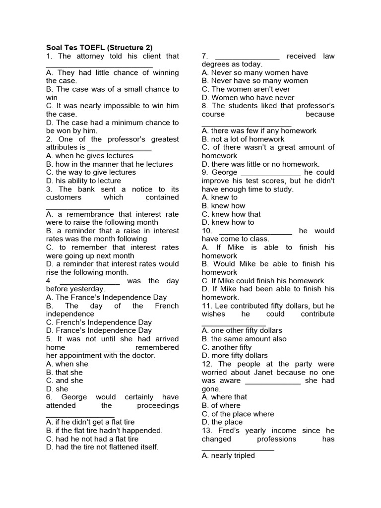 Soal Tes TOEFL Structure 2 | PDF