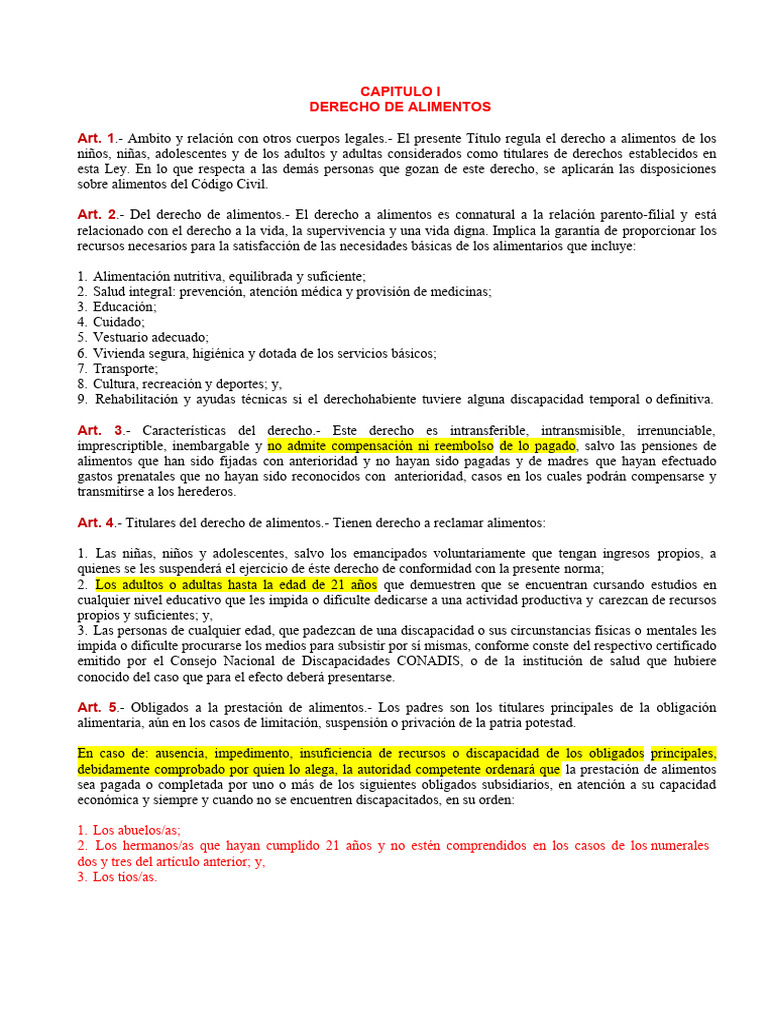 Titulos Tratados CONA | PDF | Pensión alimenticia | Mandato