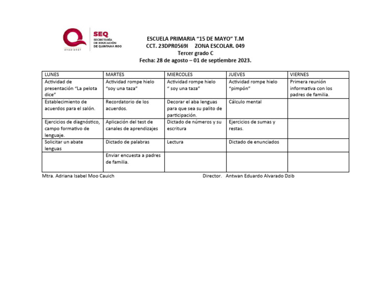 Primera Semana de Clases | PDF
