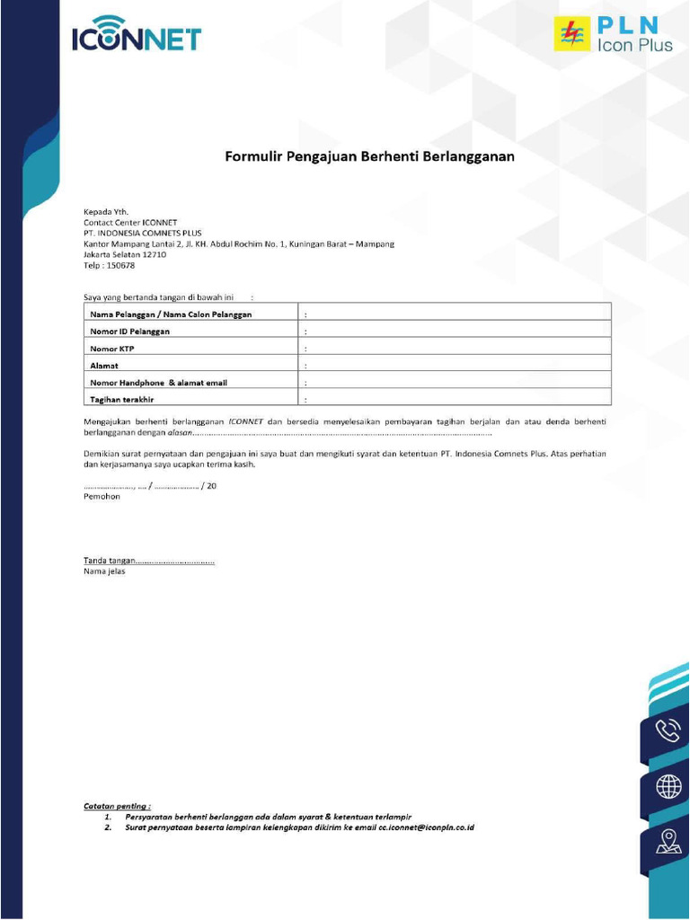 Formulir Pengajuan Deaktivasi Iconnet 070124 103935 | PDF