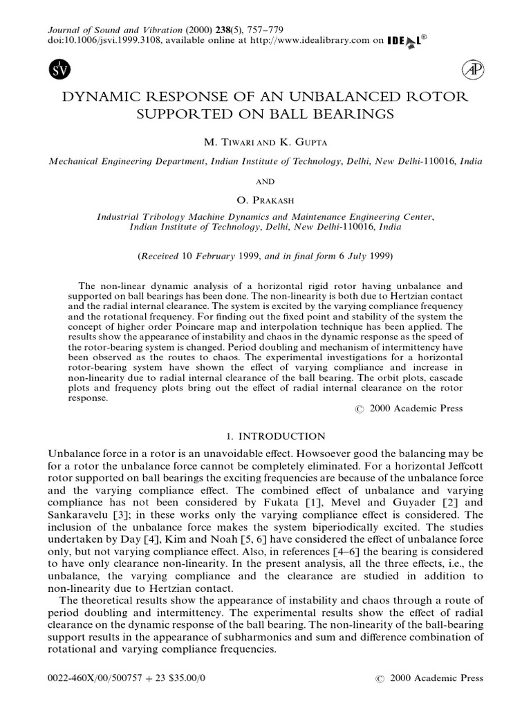 Dynamic Response of An Unbalanced Rotor Supported On Ball Bearings ...