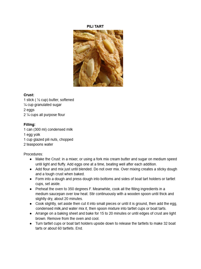 Pili Nut Tart Recipe | PDF