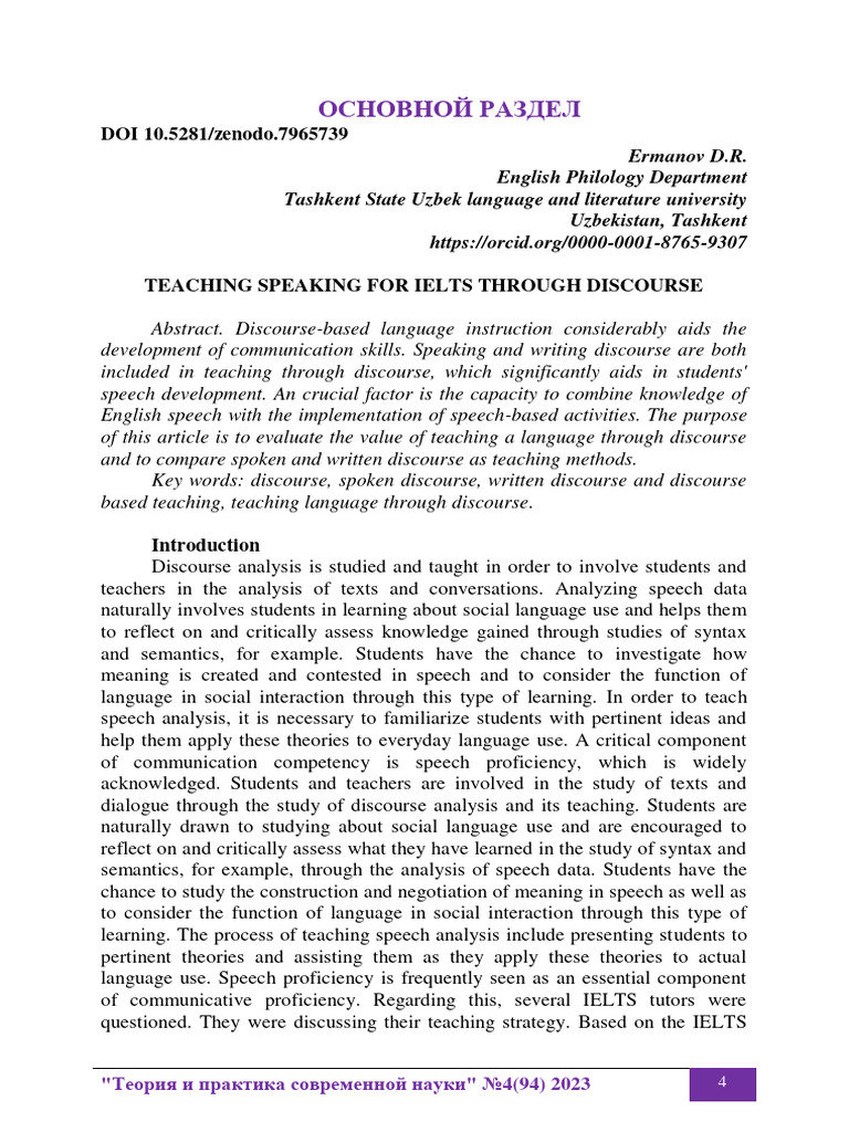 teaching-speaking-for-ielts-through-discourse | PDF | Discourse | Communication