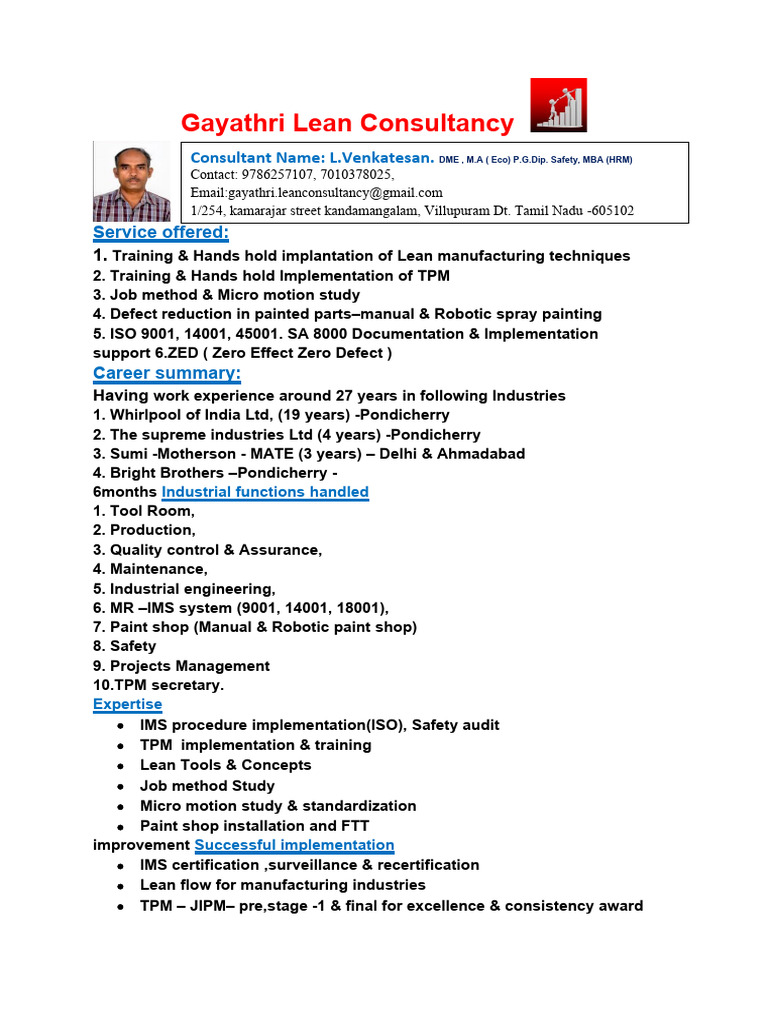 Lean Consultancy Services in Tamil Nadu | PDF | Lean Manufacturing ...