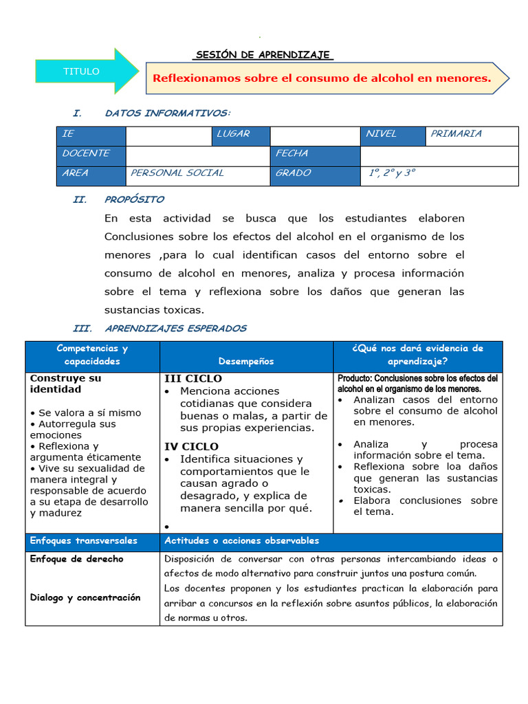 P.S Consumo de Alcohol III y I V Ciclo 22.05.23 | PDF | Aprendizaje ...
