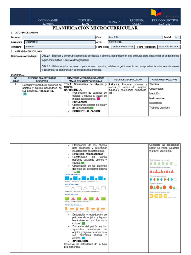 Formato Planificacion Microcurricular 2023-Matematica | PDF ... Formato Planificacion Microcurricular 2023-Matematica | PDF ...