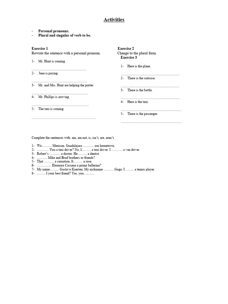 Pronoun Verb Examples
