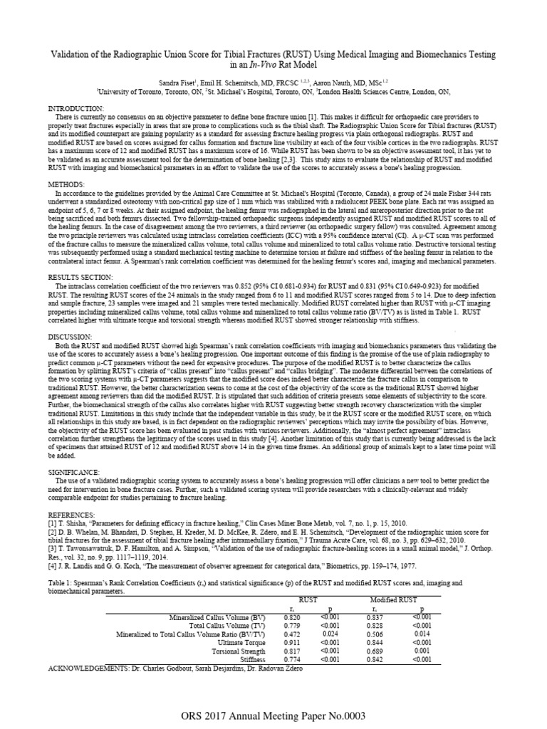 Validation of The Radiographic Union Score For Tibial Fractures (RUST ...