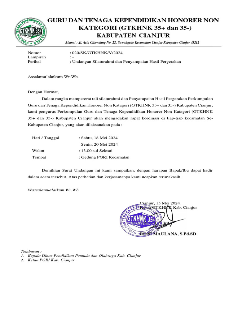 Surat Undangan GTKHNK Bagian Utara | PDF