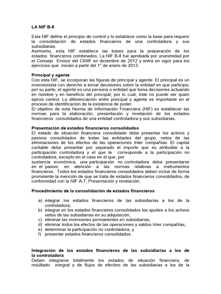 Consolidación Financiera según NIF B-8 | PDF | Estado financiero ...