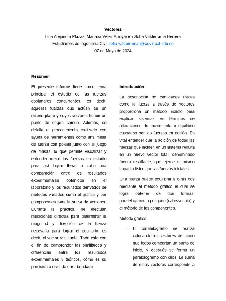 Lab Vectores | PDF | Fuerza | Vector Euclidiano