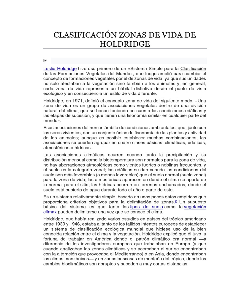 Clasificación de Zonas de Vida Holdridge | PDF | Clima | Ciencias de la ...
