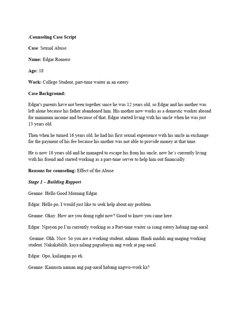 GU 728 Simulation Exercise Final Counselor Client Convo | PDF