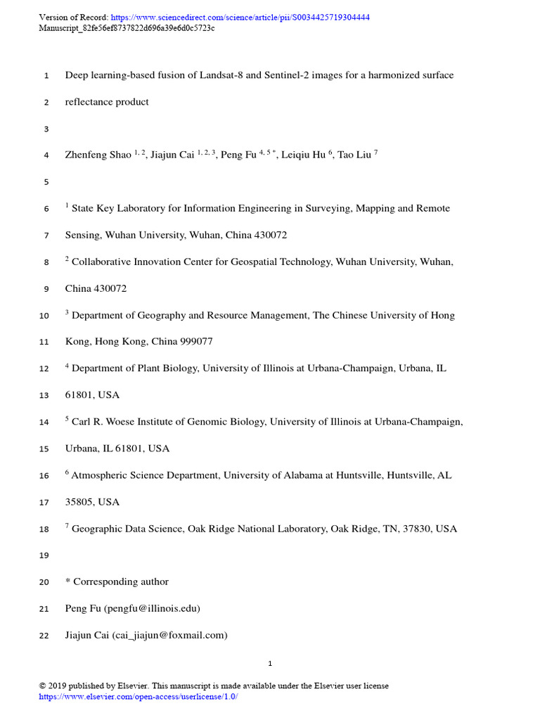 Deep Learning-Based Fusion of Landsat-8 and Sentinel-2 Images For A Harmonized Surface ...