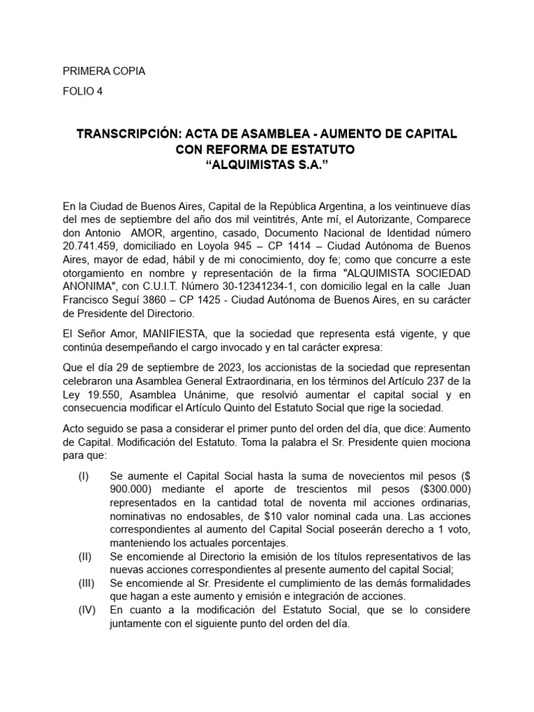 Transcripción Del Acta de Asamblea | PDF