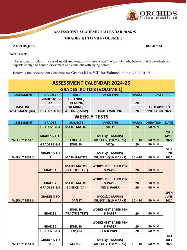 Cir 36 Assessment Calendar AY 2024 25 Volume 1 1 1 2 1 1 1 | Download ...