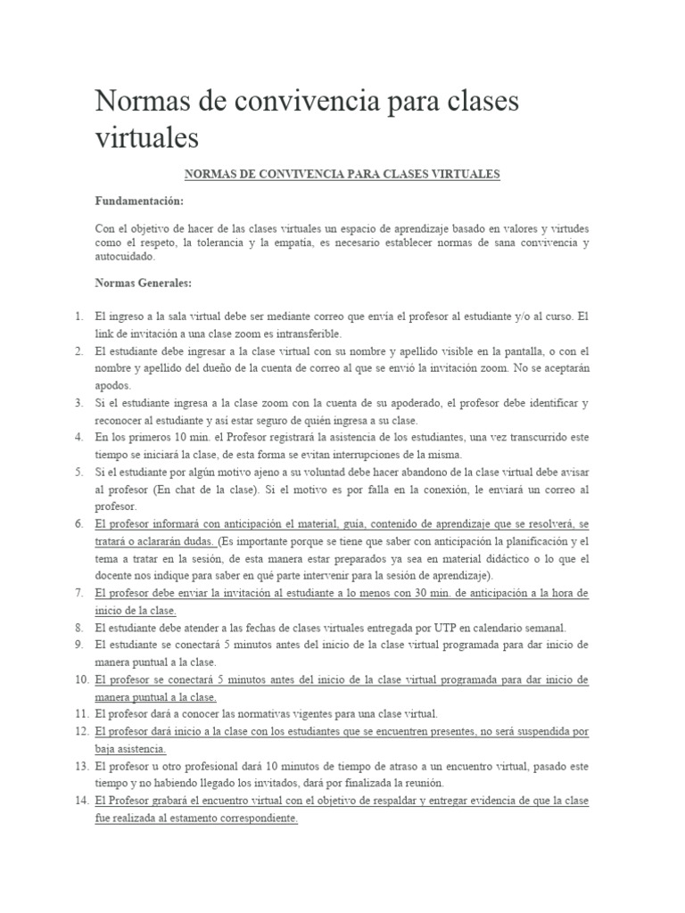 Normas de Clases Virtuales | PDF | Maestros | Chat en linea