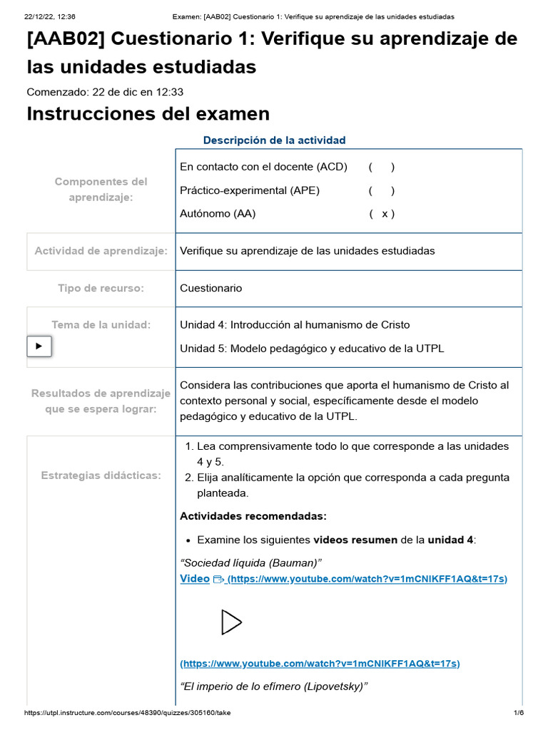 Examen AAB02 Cuestionario 1bim 2 Verifique Su Aprendizaje de Las | PDF | Plan de estudios ...